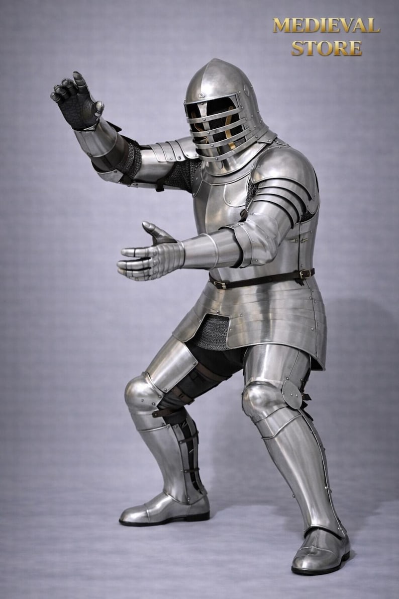 Full Body Medieval Knight Silver Plate Armor Suit | Wearable Steel ...