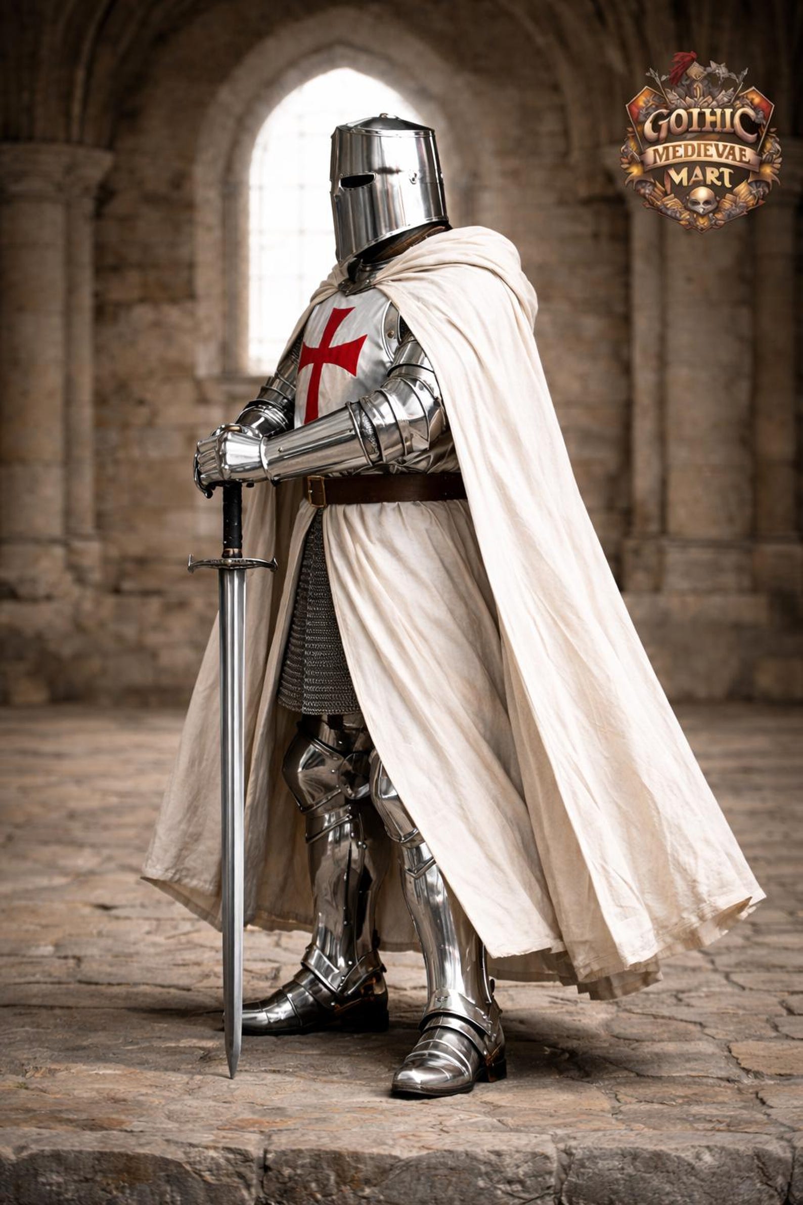 Templar Knight Full Plate Armor With White Cape | Mirror Polish ...
