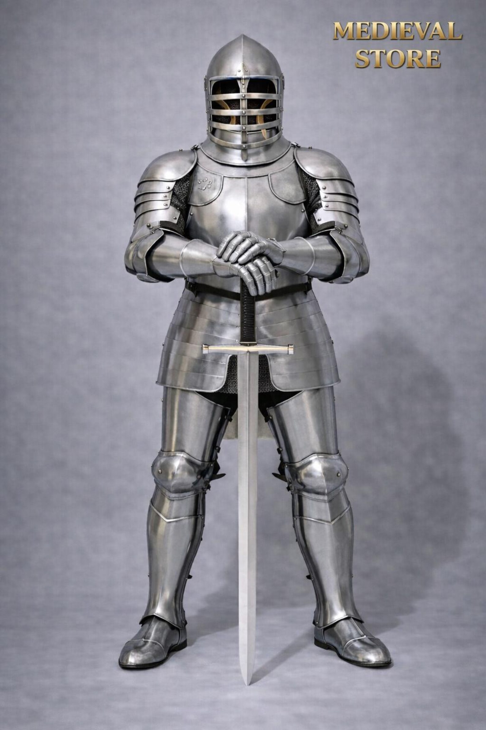 Full Body Medieval Knight Silver Plate Armor Suit | Wearable Steel ...