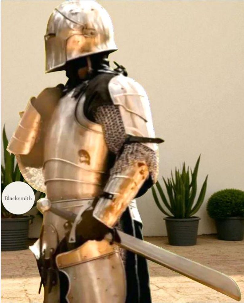 18 Gauge Steel Full Body Armor Medieval Helmet LARP and Cosplay Plate ...