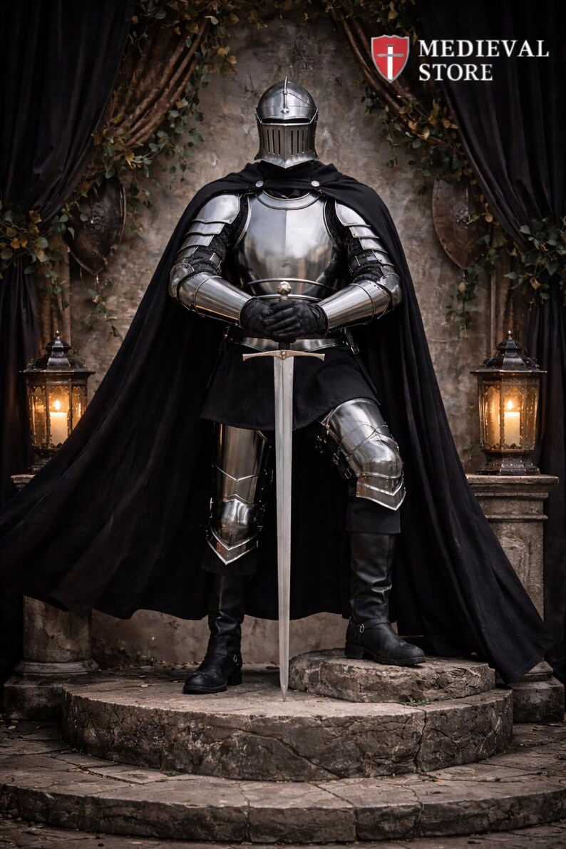 Medieval Full Plate Knight Armor With Black Cloak | Handmade Steel ...