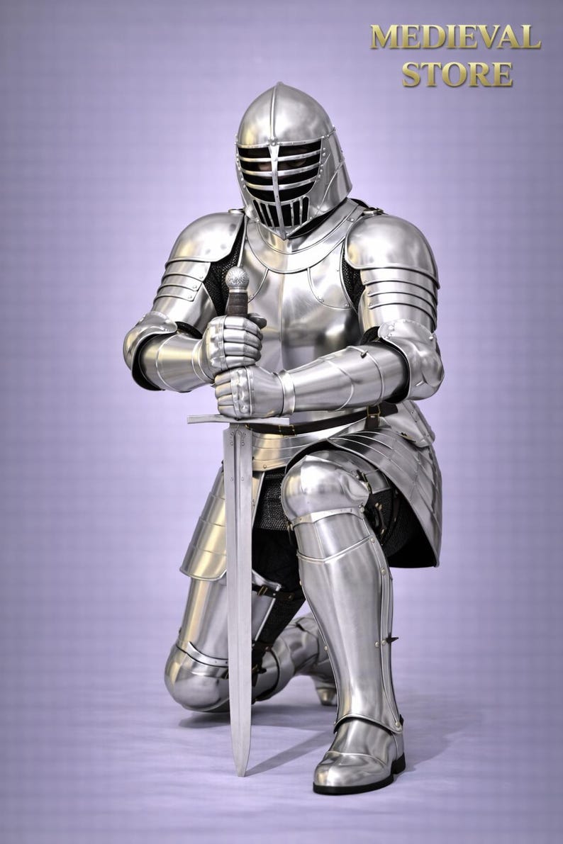 Full Body Medieval Knight Silver Plate Armor Suit | Wearable Steel ...