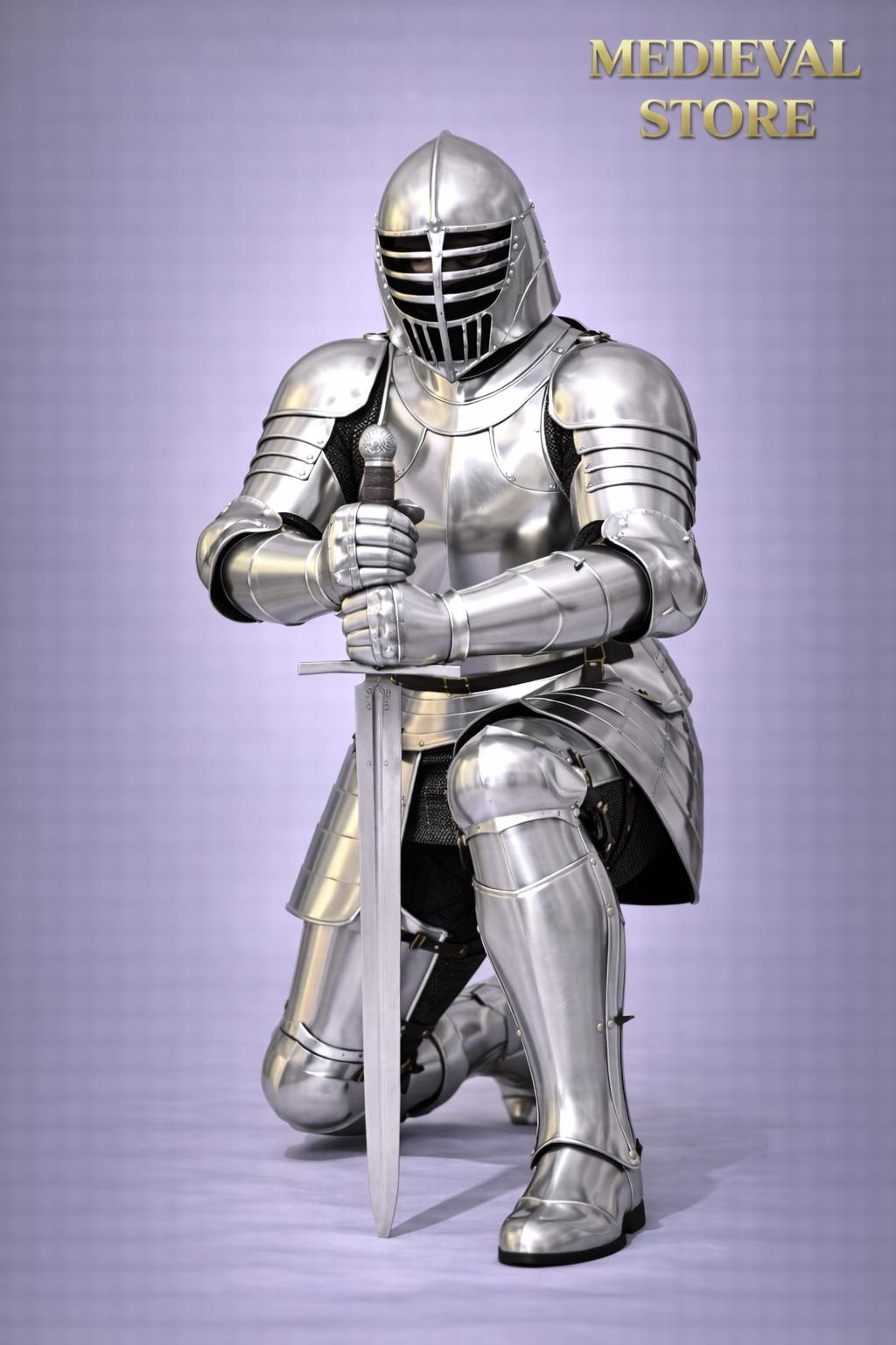 Full Body Medieval Knight Silver Plate Armor Suit | Wearable Steel ...