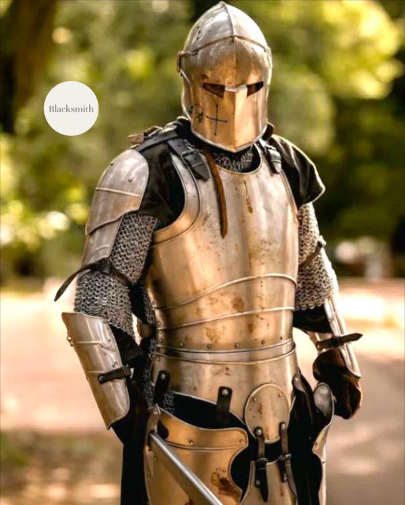 18 Gauge Steel Full Body Armor Medieval Helmet LARP and Cosplay Plate ...