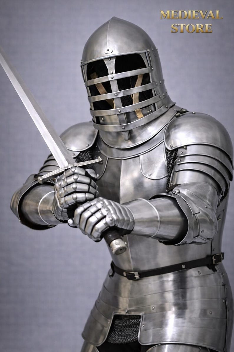 Full Body Medieval Knight Silver Plate Armor Suit | Wearable Steel ...