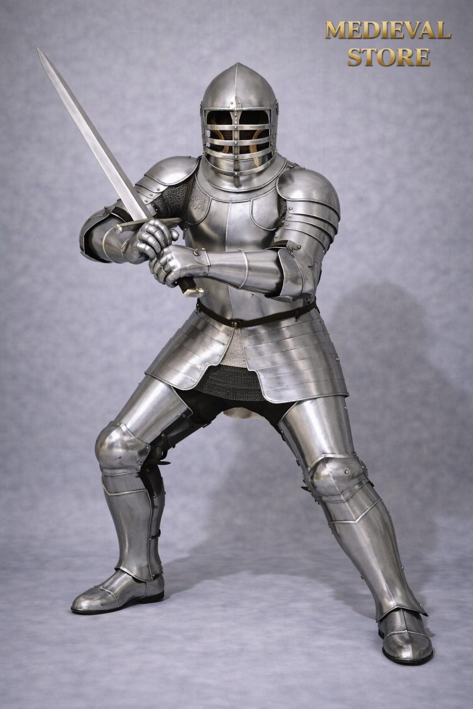 Full Body Medieval Knight Silver Plate Armor Suit | Wearable Steel ...