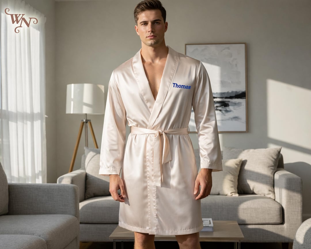 Luxury Mens Satin Robe With Hood, Mens Lounge Wear, Night Robe for Men ...