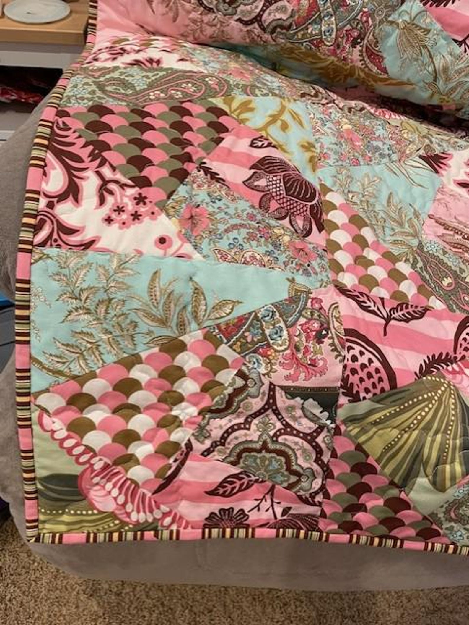 Pink Blue Green Maroon Amy Butler Fabric Crazy Quilt - Etsy