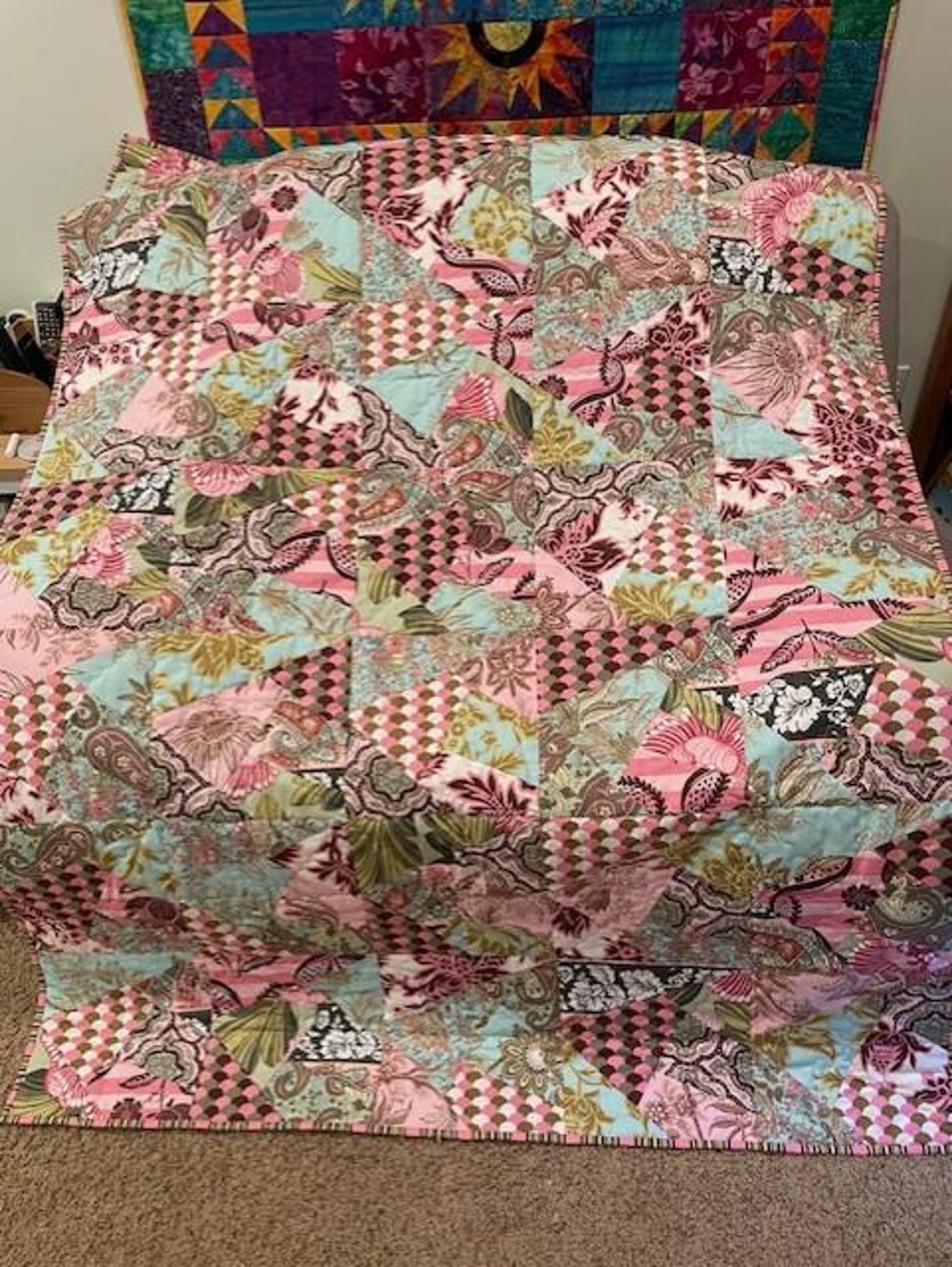 Pink Blue Green Maroon Amy Butler Fabric Crazy Quilt - Etsy
