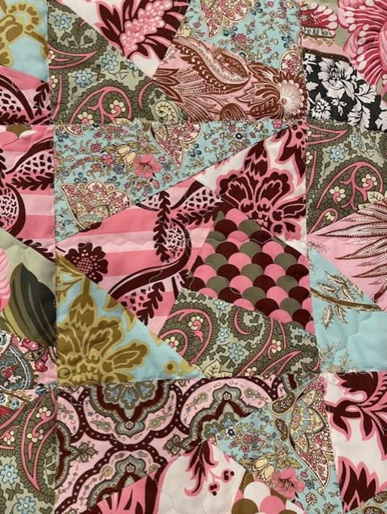 Pink Blue Green Maroon Amy Butler Fabric Crazy Quilt - Etsy