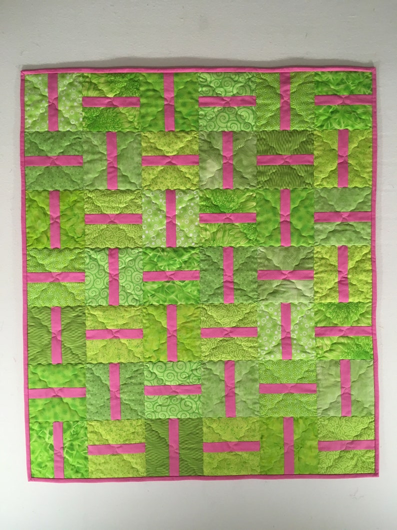 Pink and Green Baby Quilt - Etsy