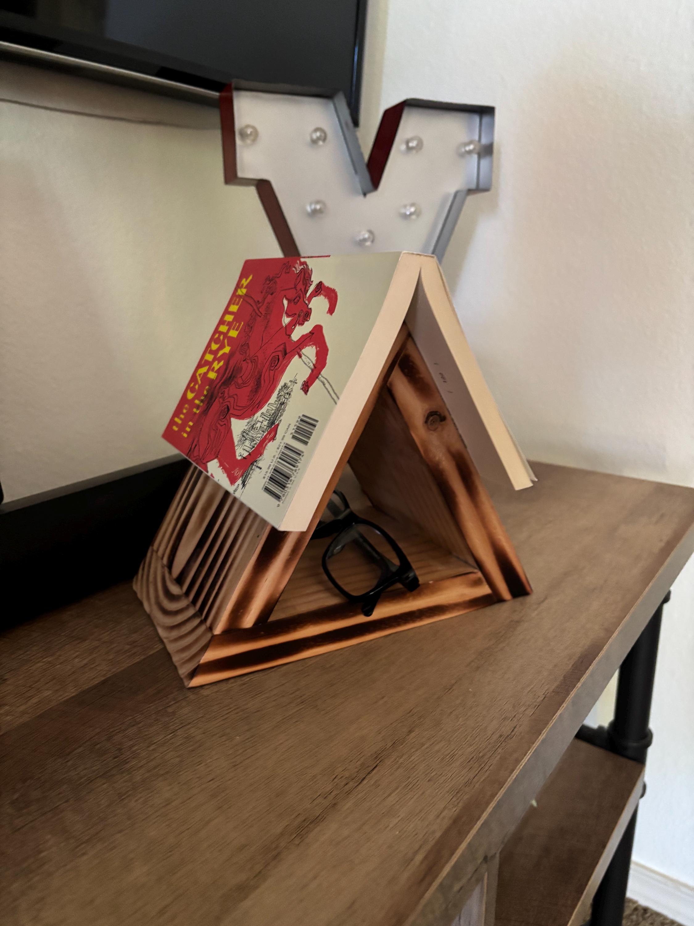 Rustic Wood Bookstand-triangle Book Holder With Storage Tray-handmade ...