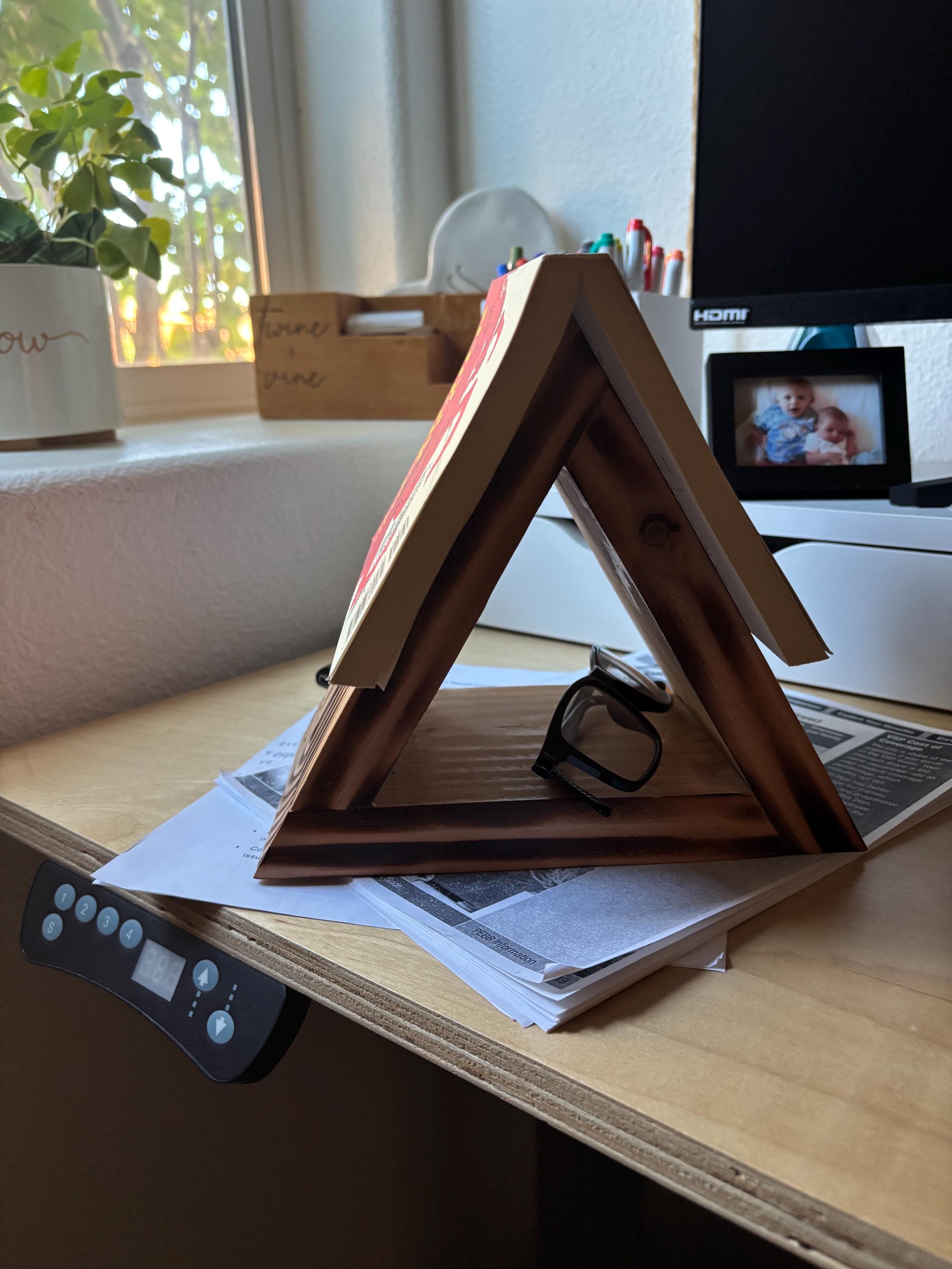 Rustic Wood Bookstand-triangle Book Holder With Storage Tray-handmade ...