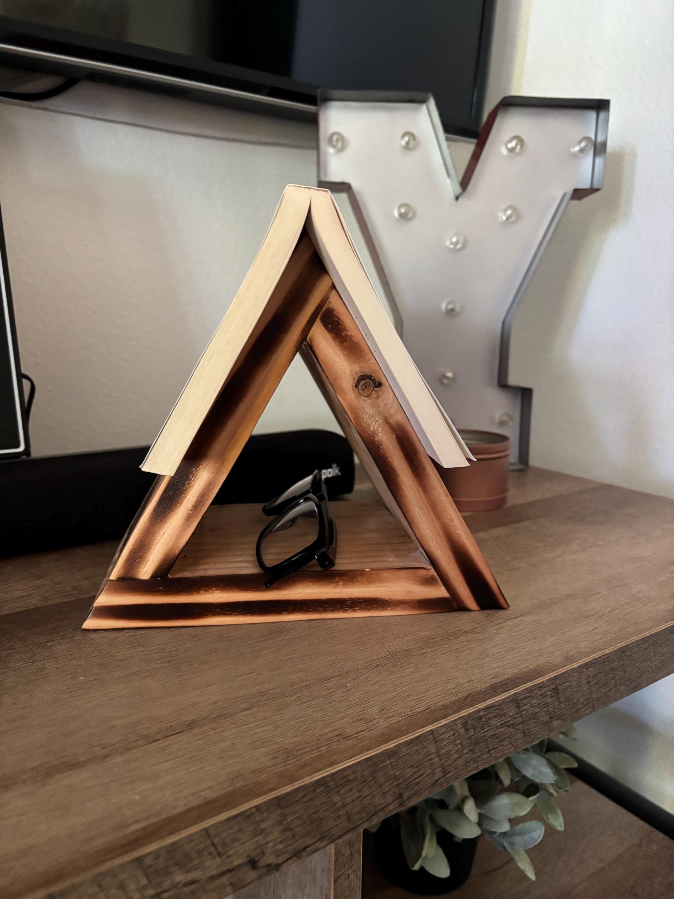 Rustic Wood Bookstand-triangle Book Holder With Storage Tray-handmade ...