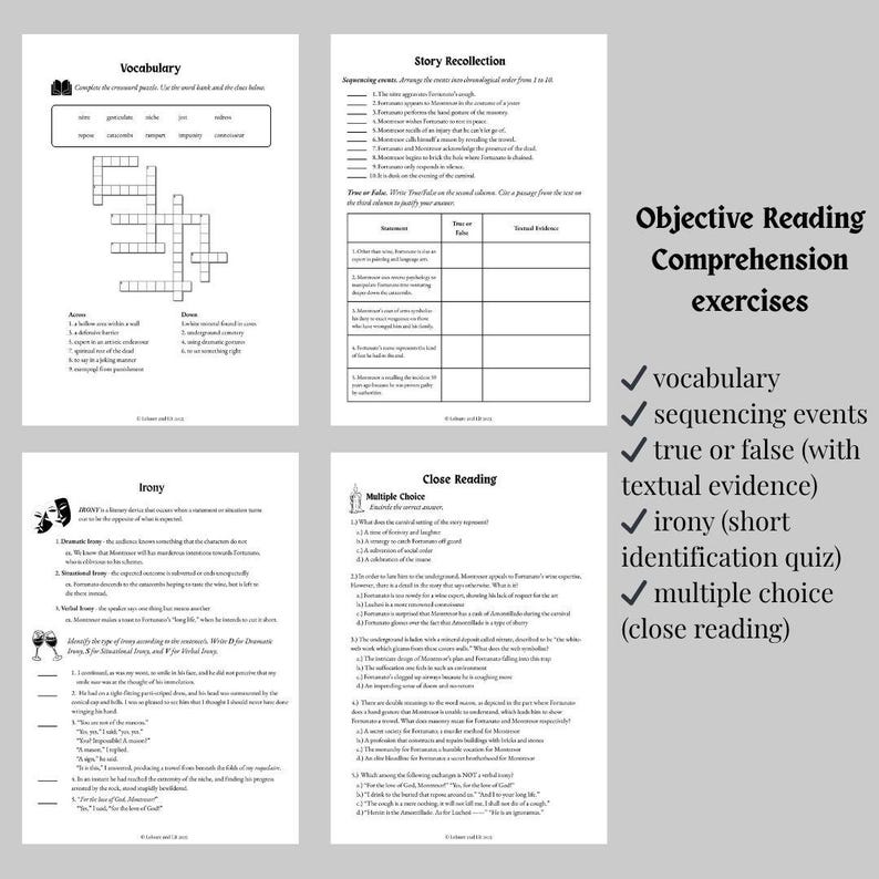 The Cask of Amontillado - Reading Comprehension Worksheets and ...