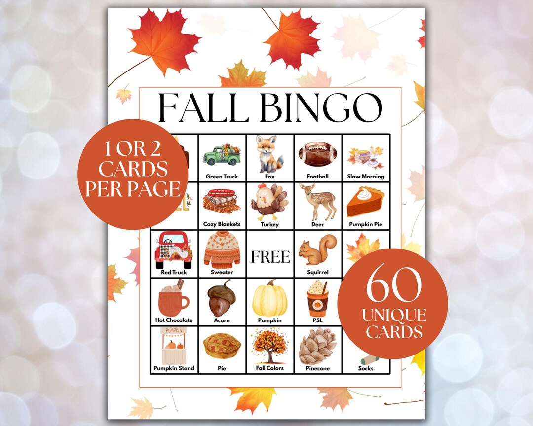 Fall Bingo Cards, Autumn Bingo Game, Fall Classroom Party Game, Fall ...