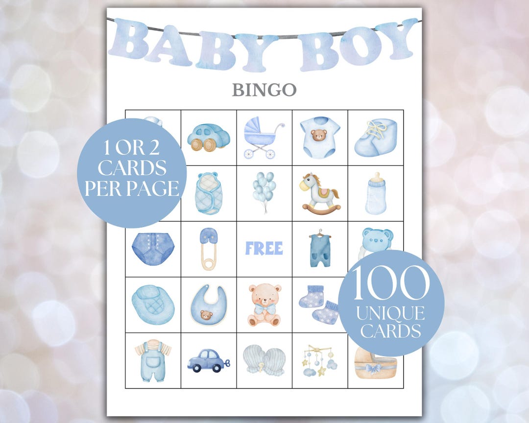 Baby Shower Bingo, Baby Boy Bingo Game Cards, Baby Boy Shower Bingo ...