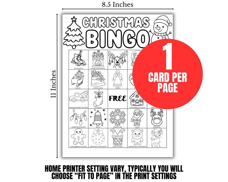 30 Christmas Coloring Page Bingo Cards, Printable Classroom Holiday ...