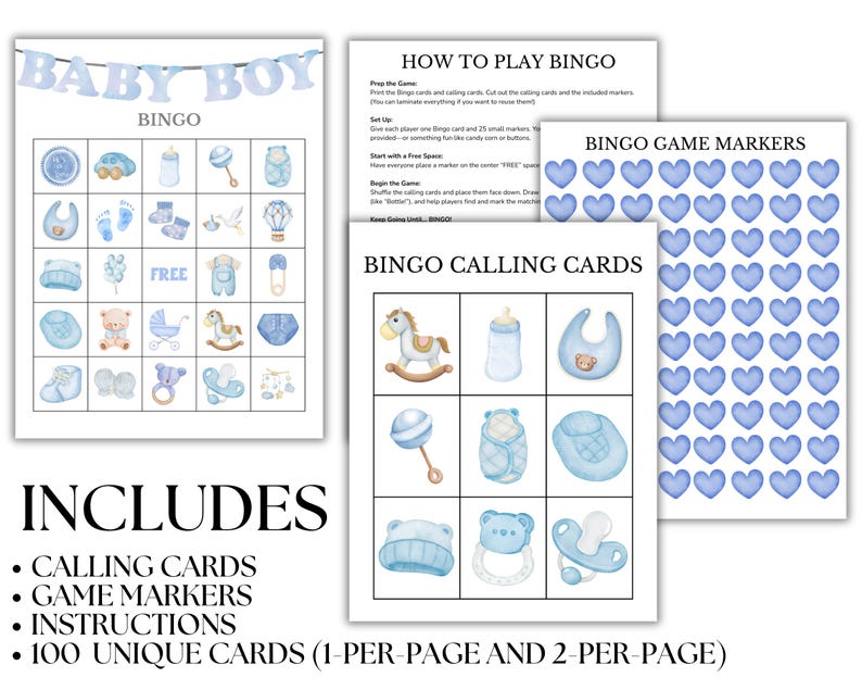 Baby Shower Bingo, Baby Boy Bingo Game Cards, Baby Boy Shower Bingo ...