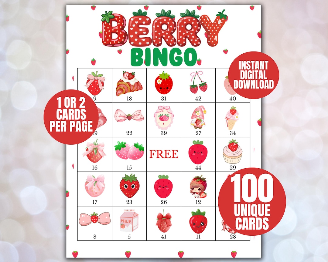 Berry Bingo Game, Strawberry Bingo, Birthday Party Bingo, Berry Sweet ...