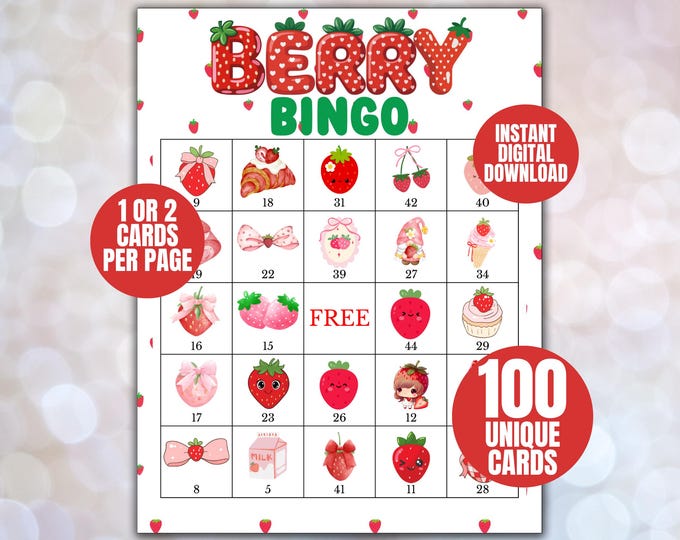 30 Printable Strawberry Themed Bingo Cards | Berry Sweet Party Games ...