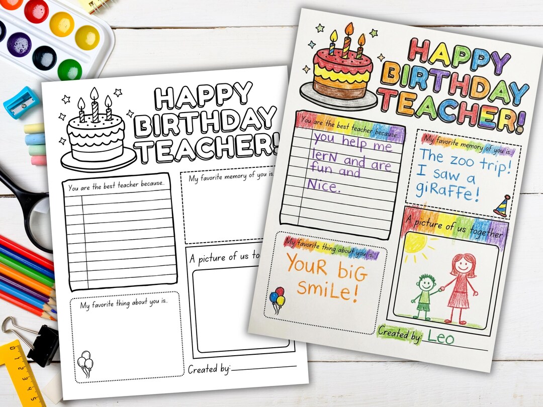 Teacher Birthday Printable, Teacher Birthday Card, Birthday Card From ...