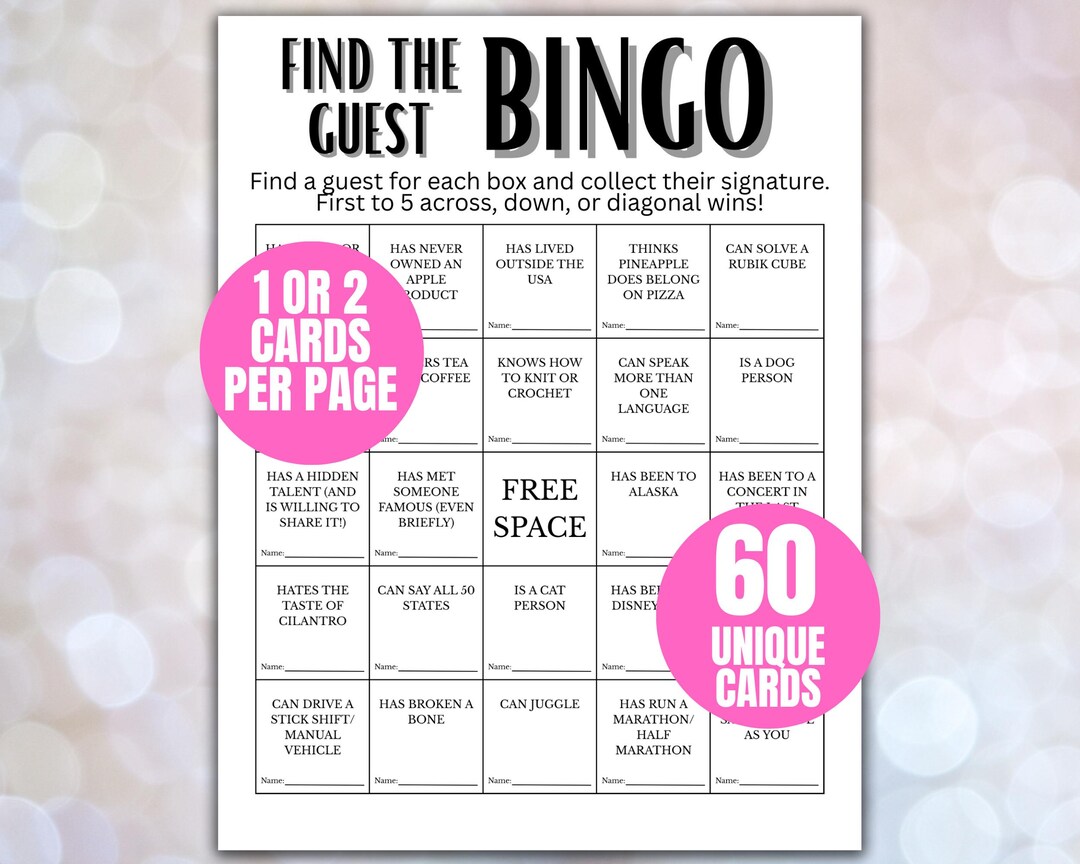 60 Find the Guest Bingo, Ice Breaker Games, Find Someone Who, Ice ...