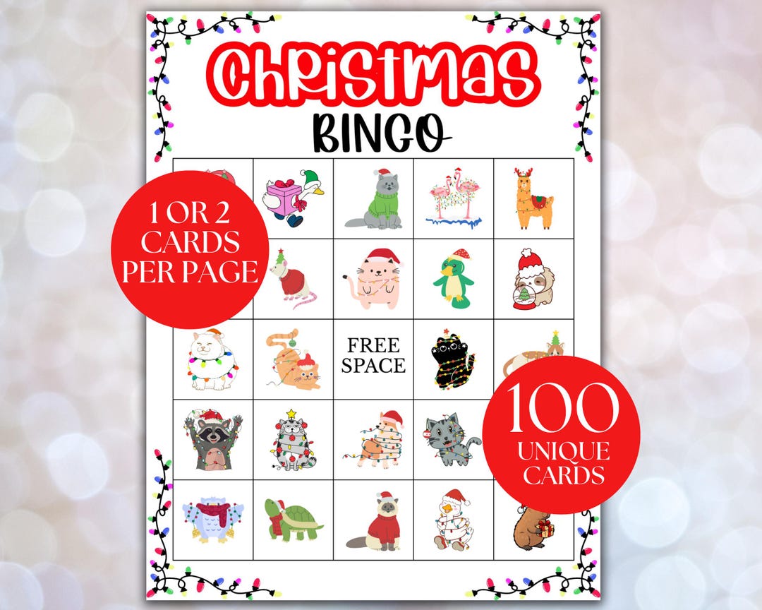 Christmas Bingo Game for Family, Holiday Animals, Holiday Bingo Cards ...