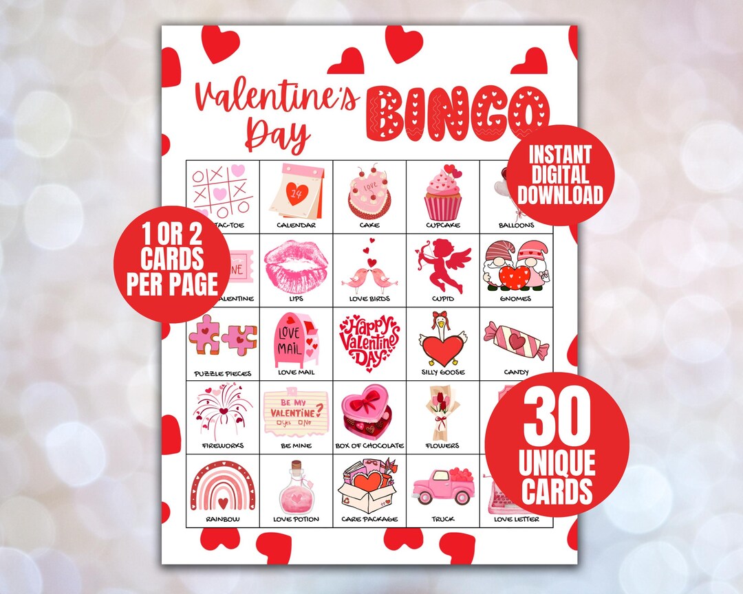 Valentine’s Day Bingo Cards, Valentine Bingo Game, Classroom Valentine ...