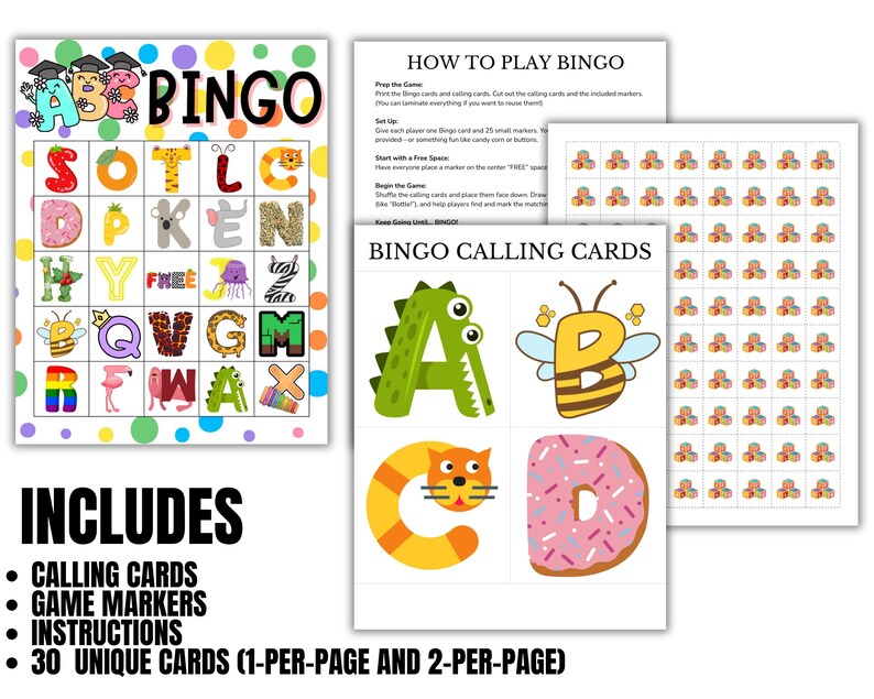 30 Abc's Bingo Cards, Classroom Alphabet Learning Game, Preschool ...