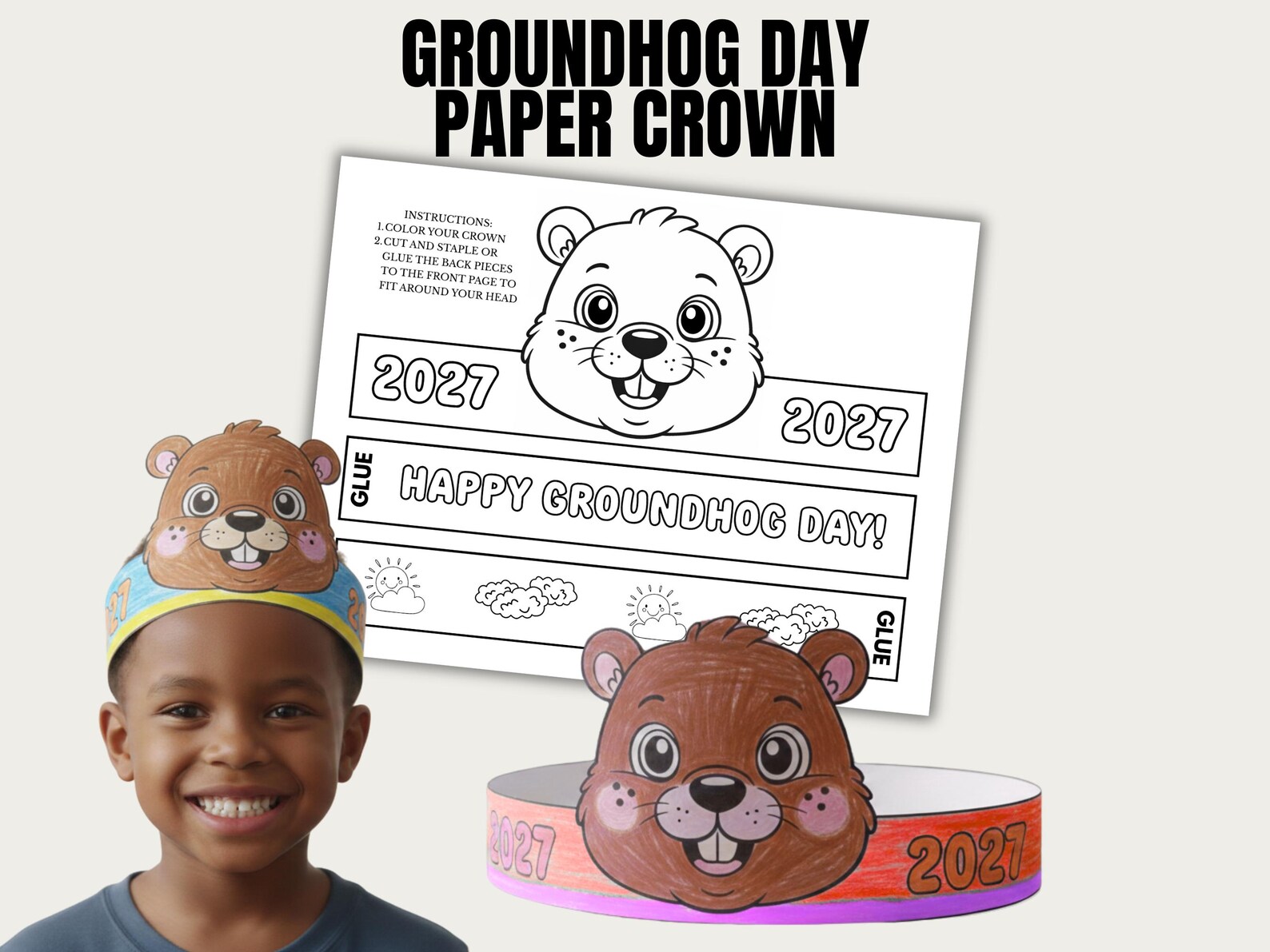 Groundhog Day Printable Craft Activity for Kids, Groundhog Day Paper ...