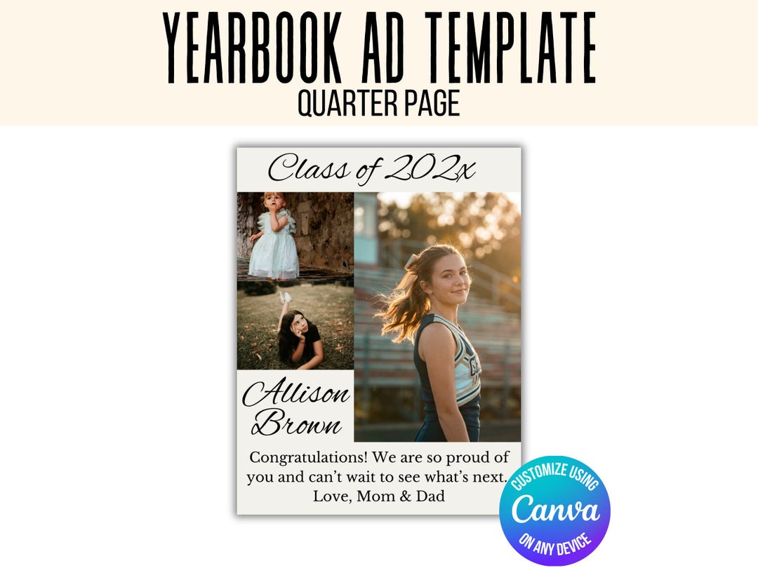 Yearbook Ad Template, Quarter Page Senior Yearbook, High School ...