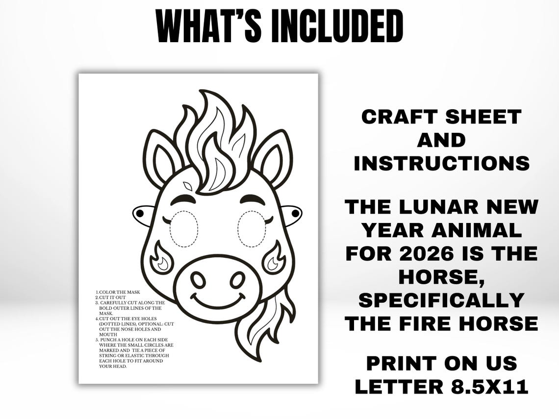 Lunar New Year Printable Craft for Kids, Chinese New Year Mask, 2026 ...