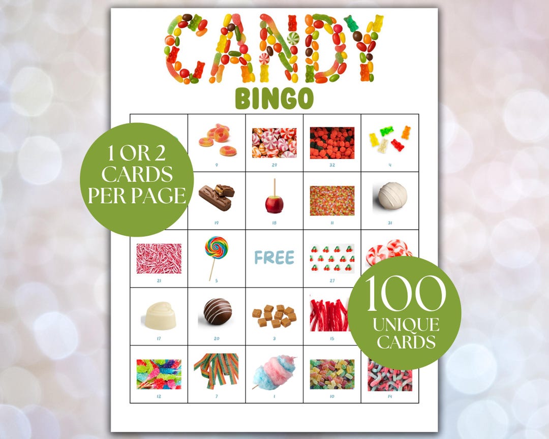 Candy Bingo Game, Birthday Party Bingo, Candy Party Game, Candy Themed ...
