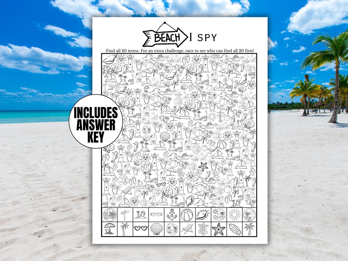 I Spy Summer Game Printable, Kids Beach Day Activity, End of School ...