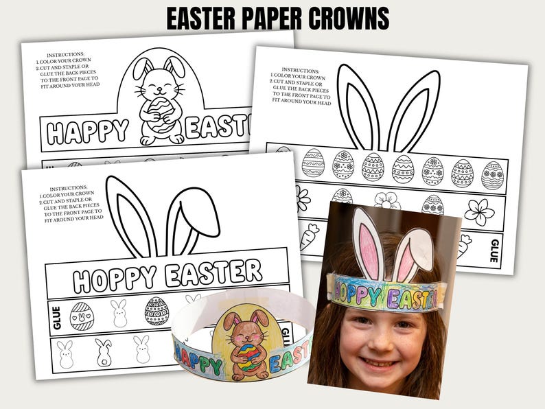 Easter Bunny Paper Crown Printable Craft Activity for Kids, Bunny Ears ...