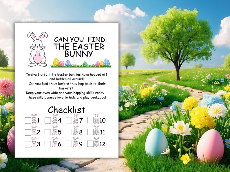 Easter Indoor Scavenger Hunt for Kids, Find the Easter Bunny Game ...