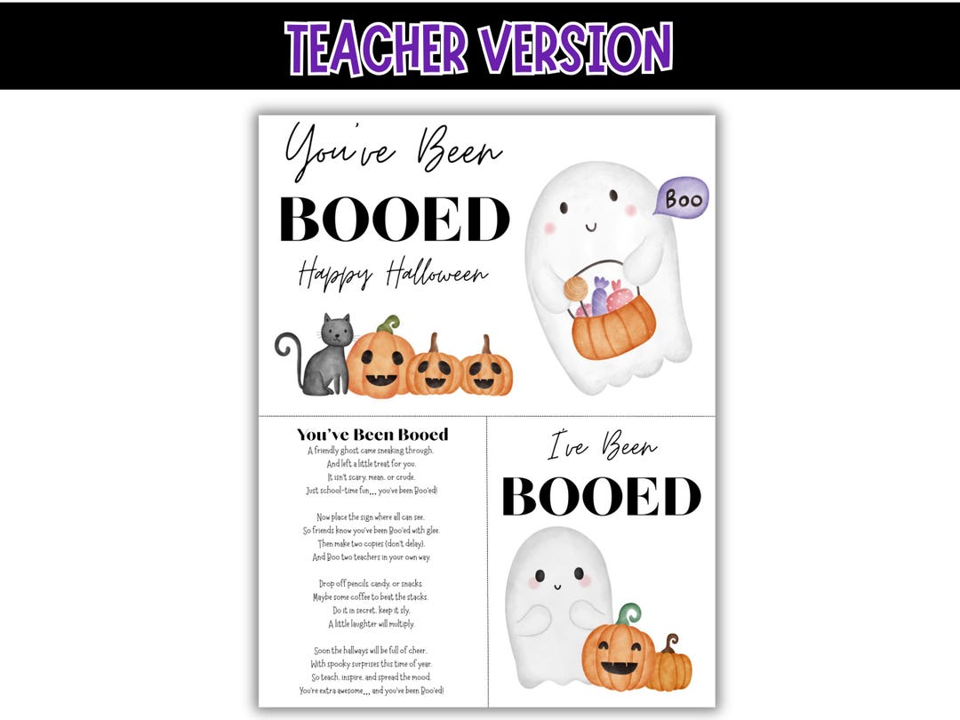 You've Been Booed Teacher Version Halloween Printable, for Coworkers ...