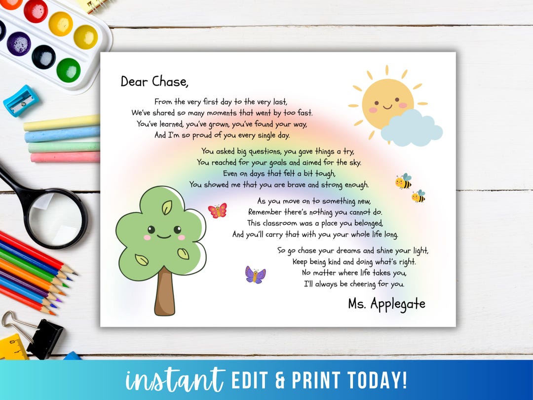 End of Year Poem From Teacher, End of Year Letter to Students, End of ...