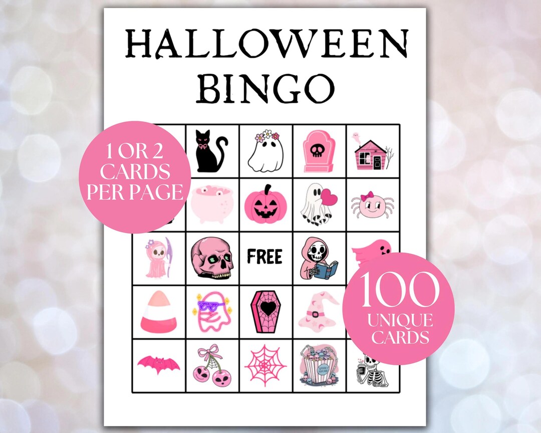 Halloween Bingo, Pink Halloween Bingo, Halloween Games, Halloween Party ...
