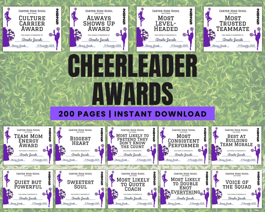 Cheerleading Award Certificates, 200 Canva Editable, End of Season ...