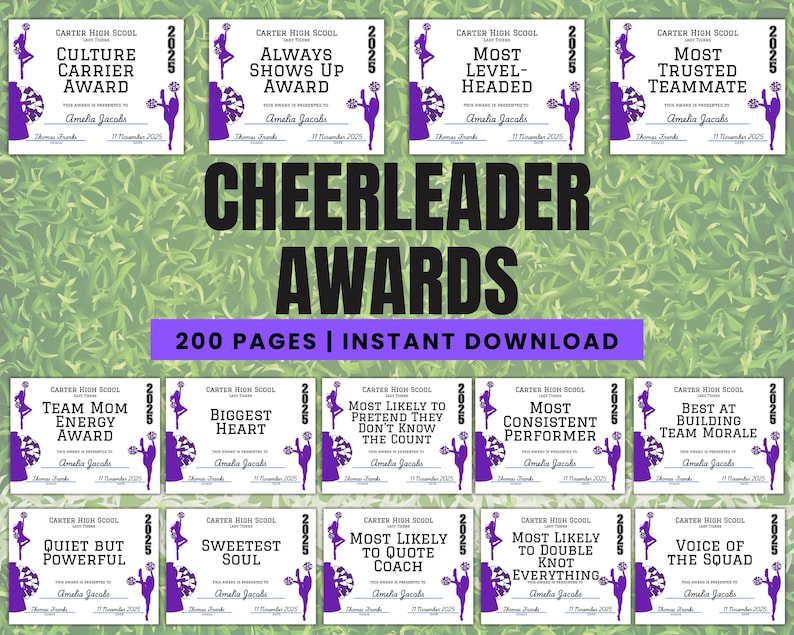 Cheerleading Award Certificates, 200 Canva Editable Printable, End of ...