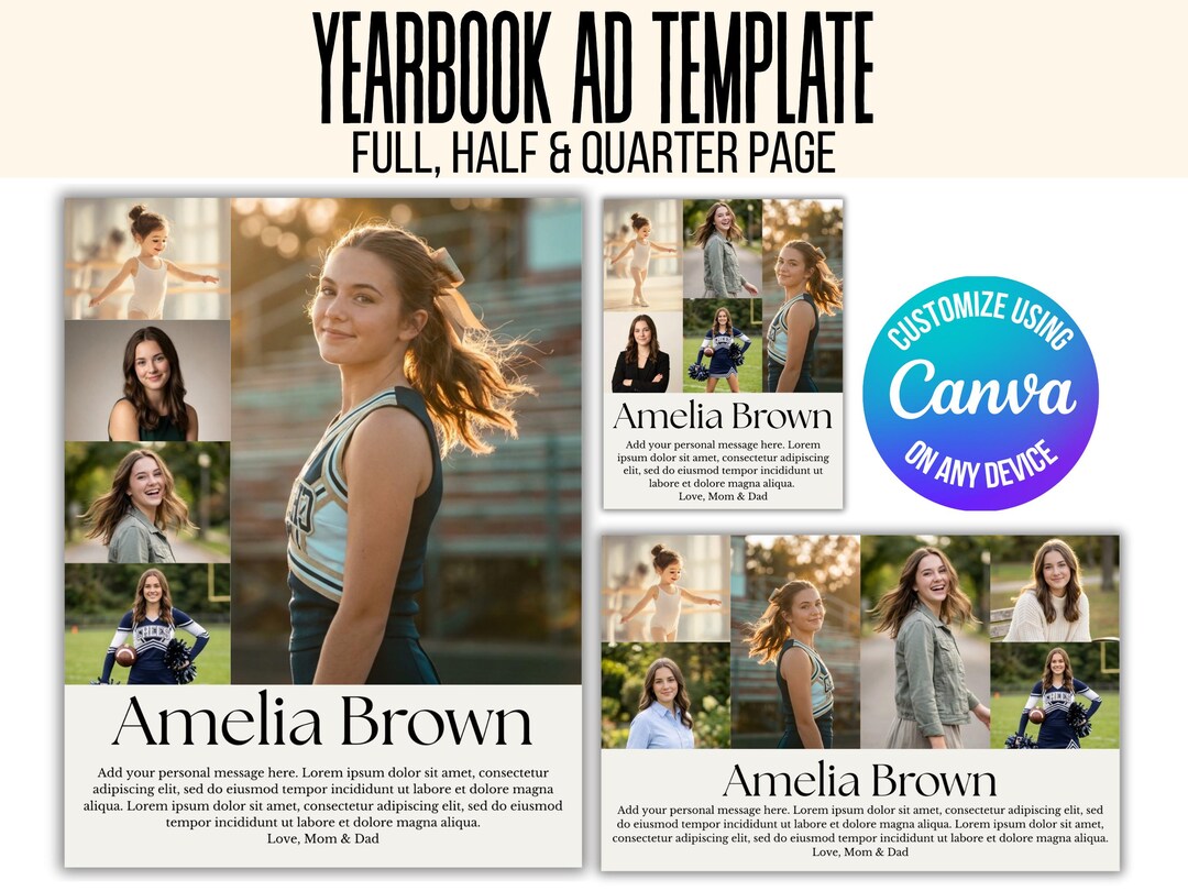 Yearbook Ad Template Bundle, Quarter Page, Half Page, Full Page Senior ...