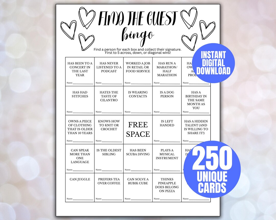 Find the Guest Bingo, Ice Breaker Games, Find Someone Who, Ice Breaker ...