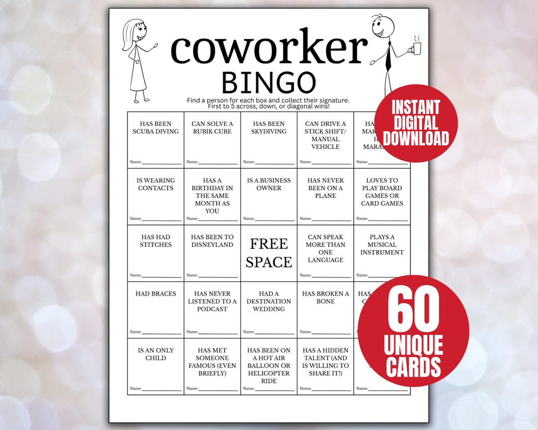 60 Team Building Game Cards, Coworker Bingo, Ice Breaker Games, Find ...