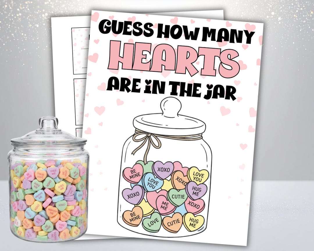 Valentine Printable Party Games, Guessing Jar Game, Guess How Many ...