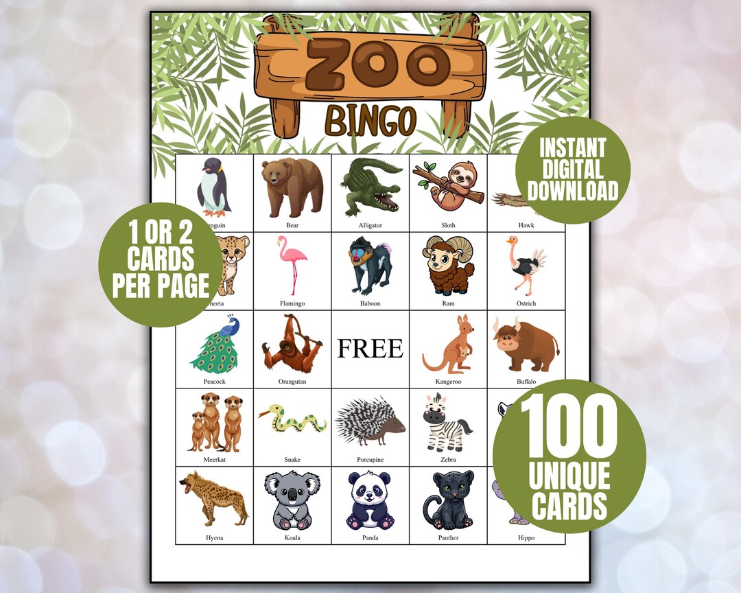 Jeu de bingo du zoo à imprimer, bingo avec les animaux du zoo, fête ...