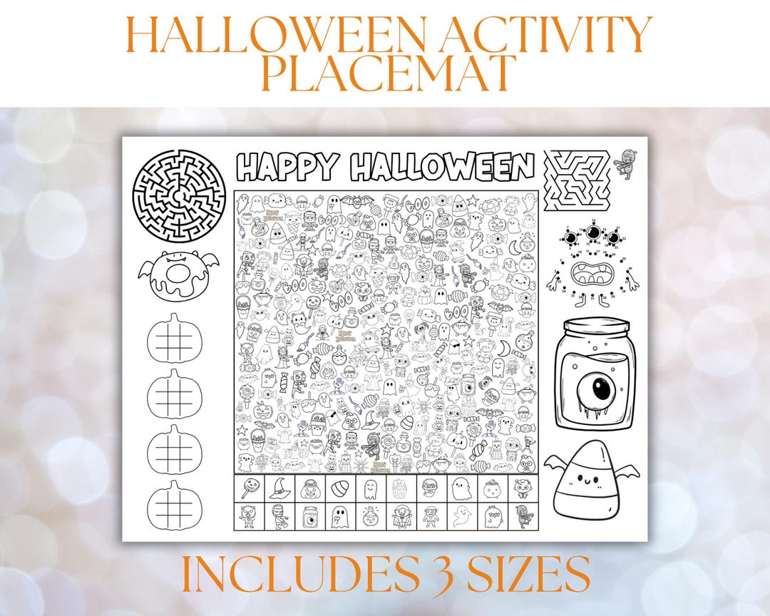 Halloween Activity Sheet, Kids Halloween Placemat, Halloween Doodle ...