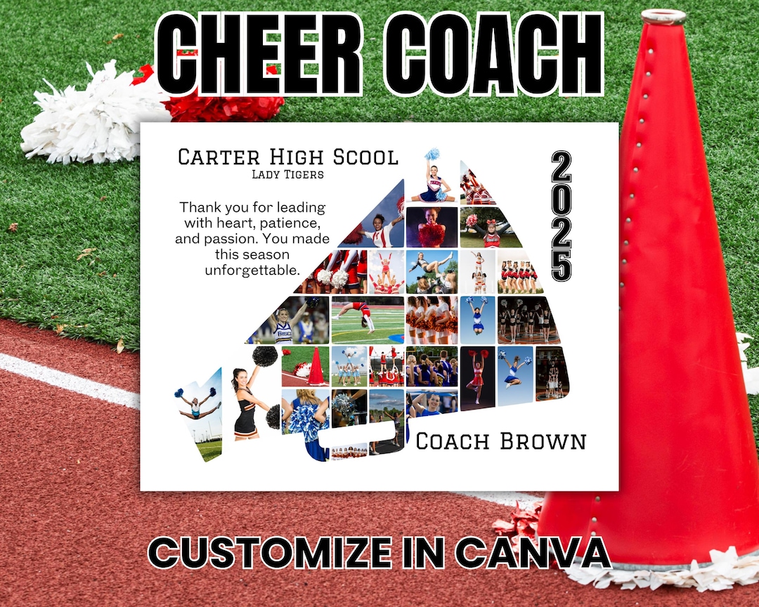 Cheer Coach Gift, Cheerleading Photo Collage Template, Canva Editable ...