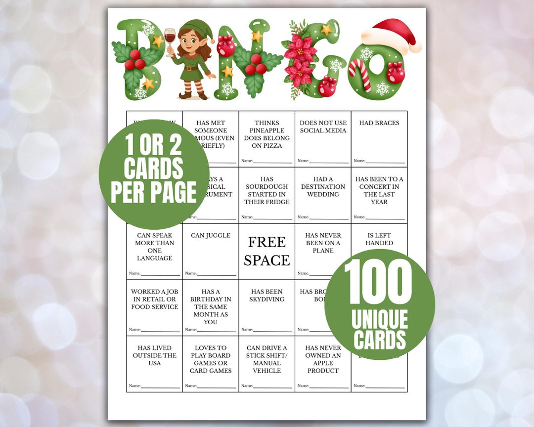 Find the Guest Bingo Cards, Jingle and Mingle, Team Building Games, Ice ...